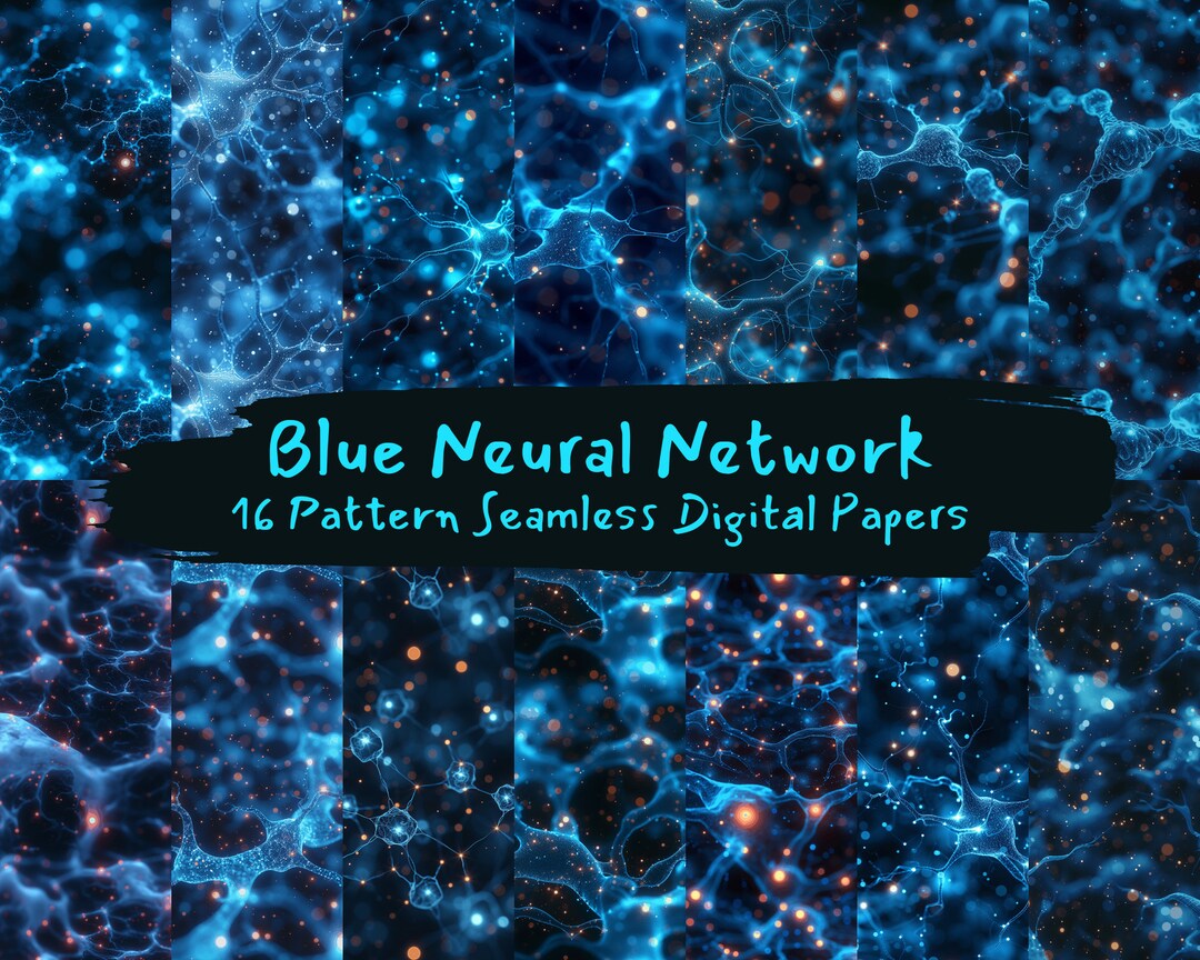 Blue Neural Network Pattern Seamless Digital Papers - Printable ...
