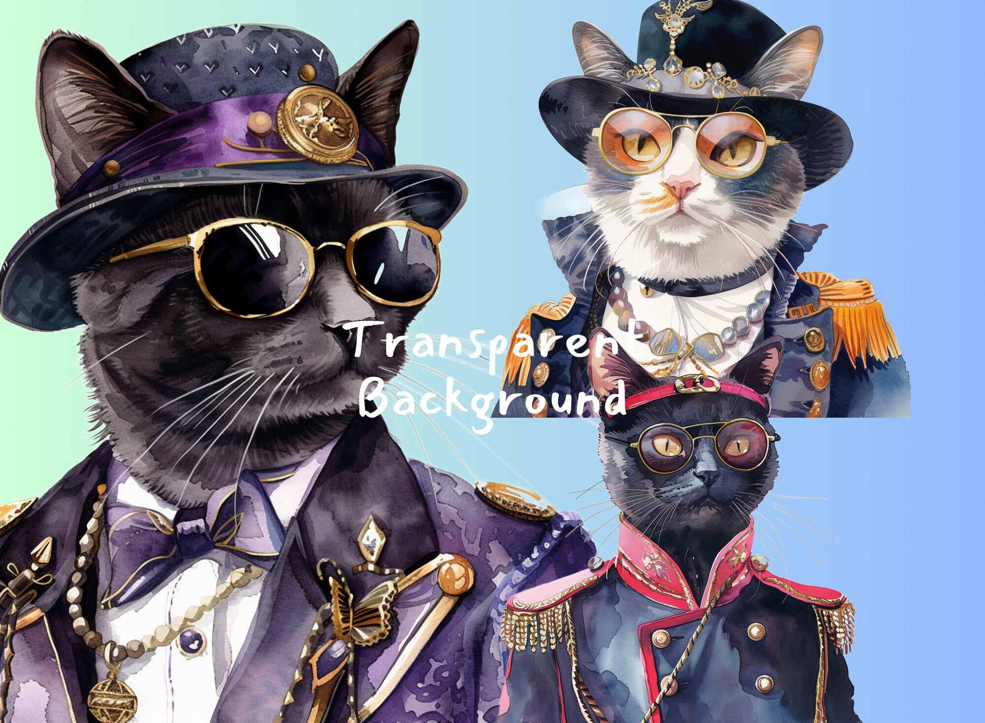 Royal Cat Digital Printable Clipart Bundle in PNG Format Transparent ...