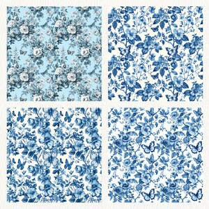 French Blue Toile Pattern Seamless Digital Papers - Printable Scrapbook ...