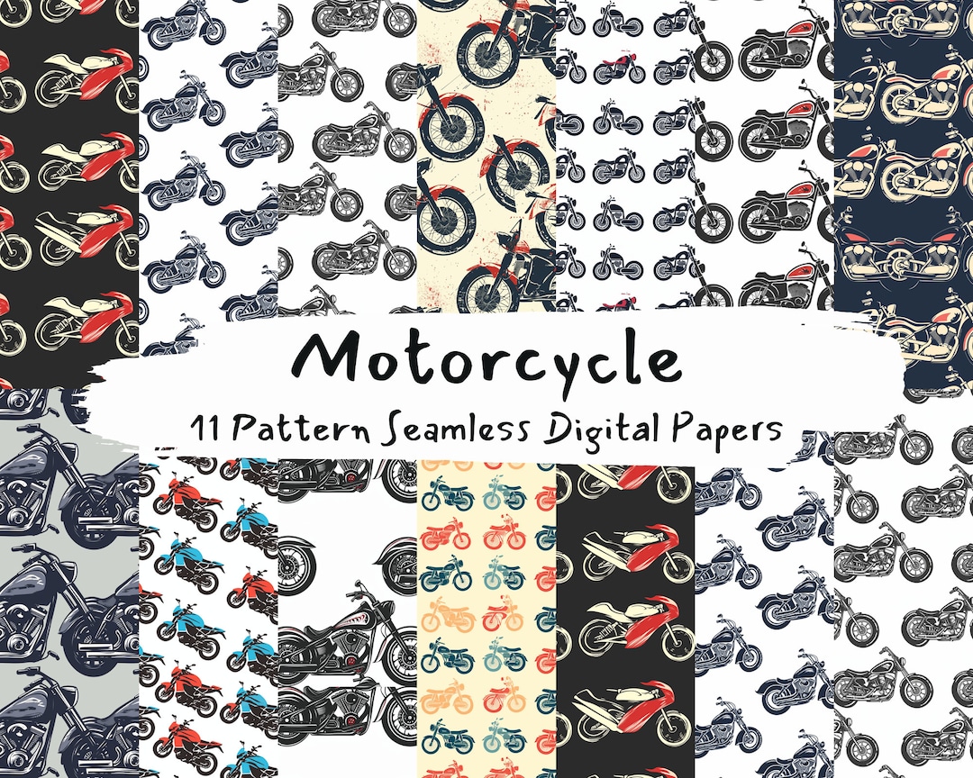 Motorcycle Pattern Seamless Digital Papers - Printable Scrapbook Paper ...