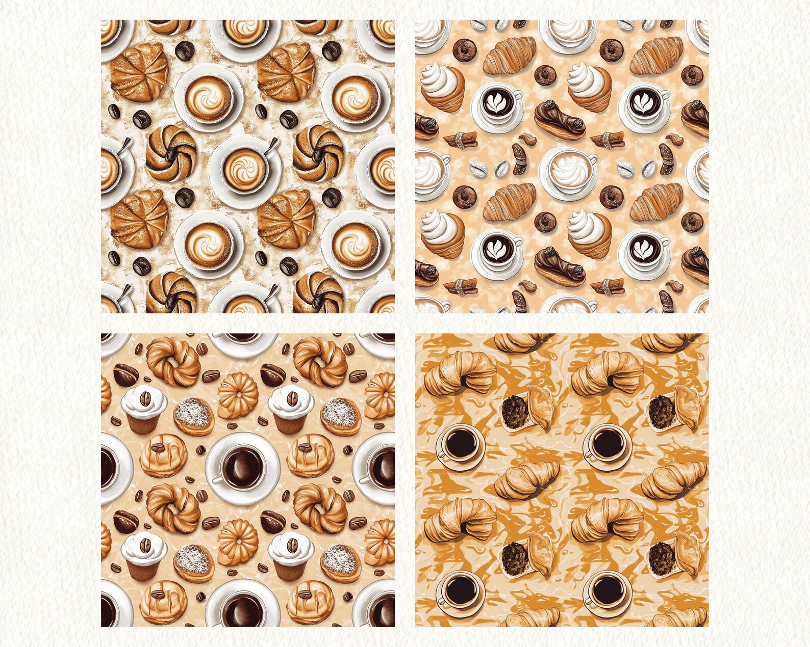 Coffe Pastries Caramel Pattern Seamless Digital Papers - Printable ...
