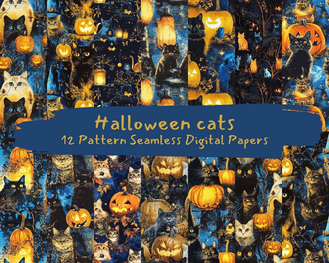 Halloween Cats Pattern Seamless Digital Papers - Printable Scrapbook ...