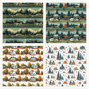 Summer Fall Camping Pattern Seamless Digital Papers - Printable ...