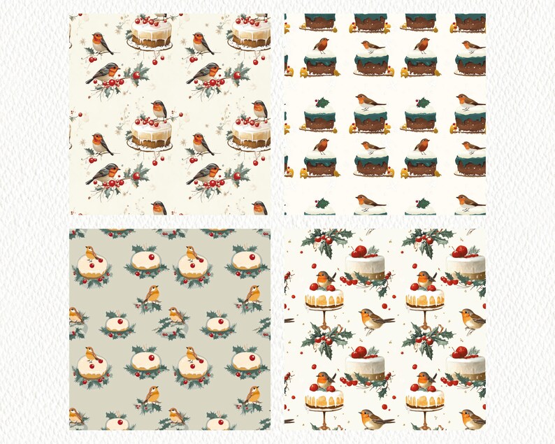 Christmas Robins Pattern Seamless Digital Papers - Printable Scrapbook ...