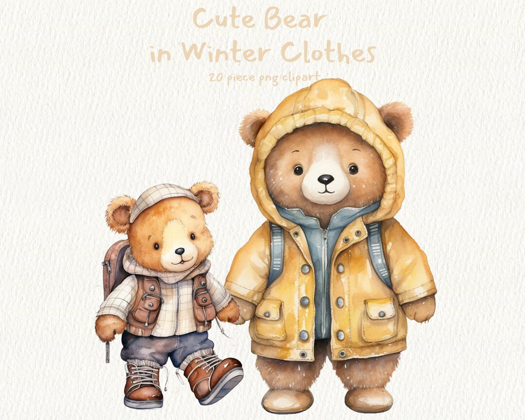 Cute Bear Winter Clothes, Digital Printable Clip Art Graphics in PNG ...