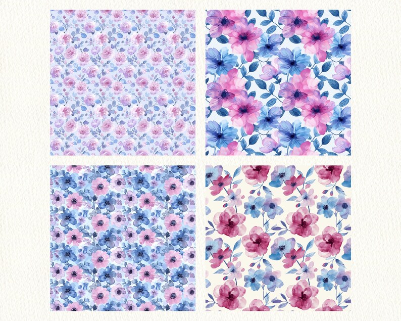 Magenta and Blue Floral Pattern Seamless Digital Papers Printable ...