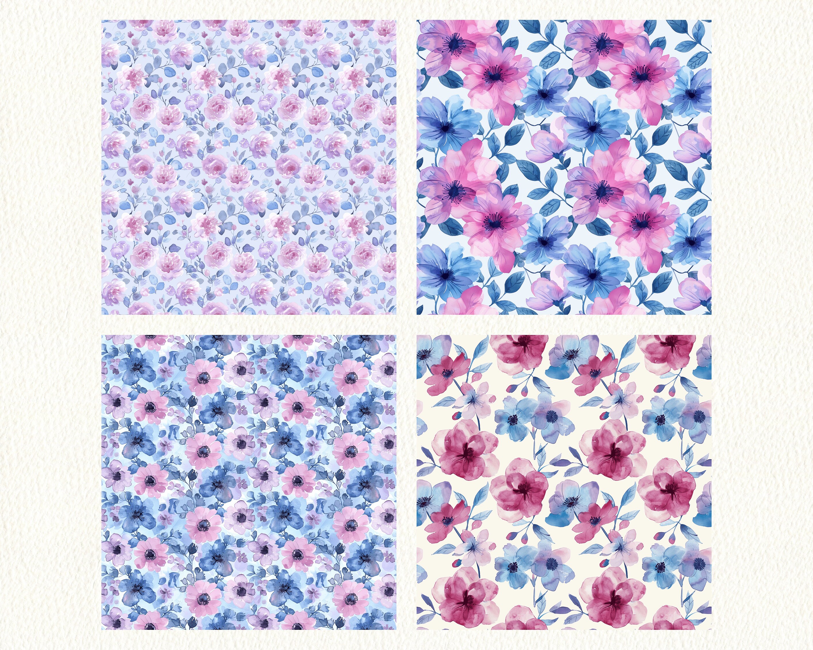 Magenta and Blue Floral Pattern Seamless Digital Papers Printable ...