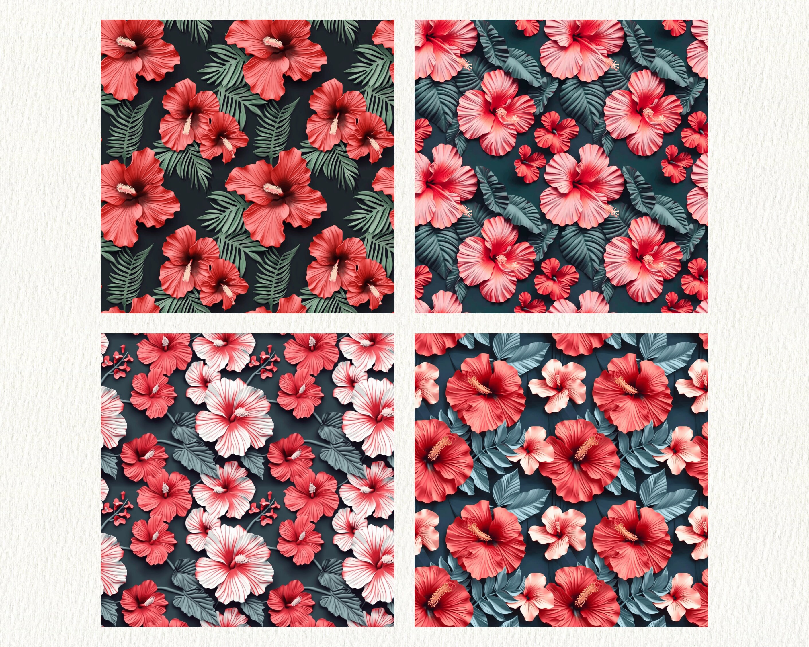 Hibiscus Flower Pattern Seamless Digital Papers - Printable Scrapbook ...