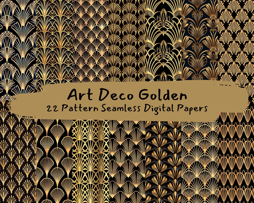 Art Deco Golden Pattern Seamless Digital Papers - Printable Scrapbook ...
