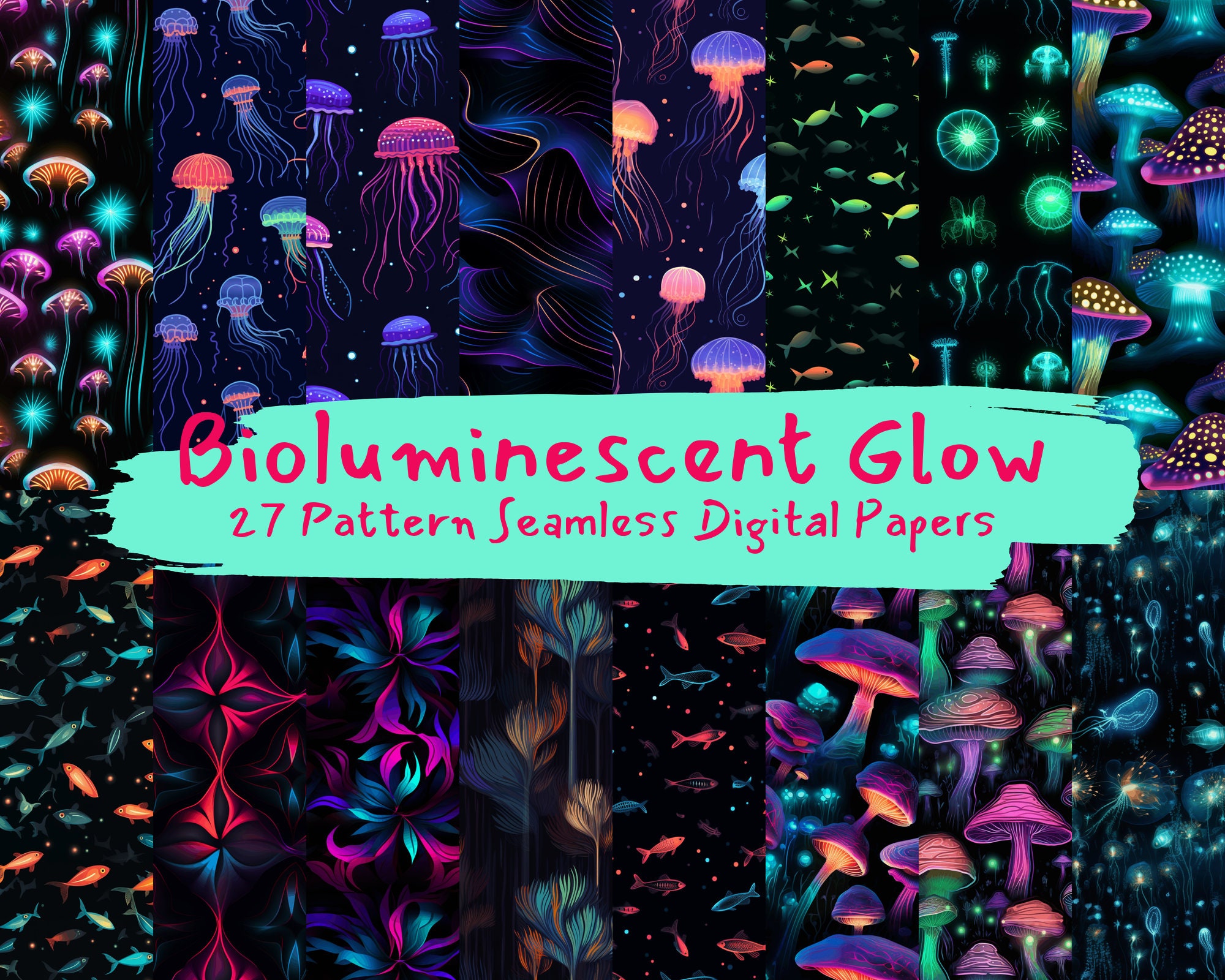 Bioluminescent Glow Pattern Seamless Digital Papers Tile Patterns ...