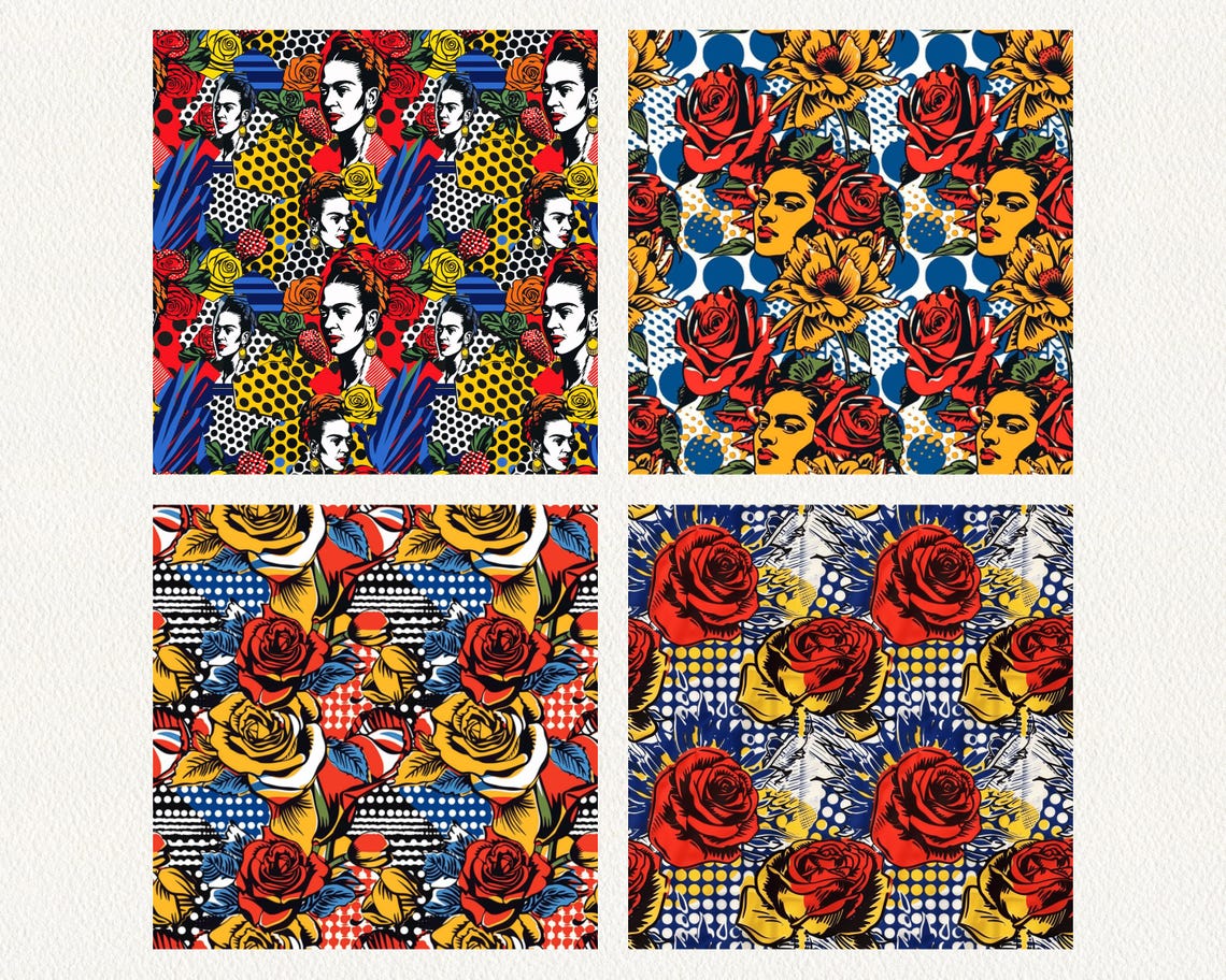 Kahlo Lichtenstein Pattern Seamless Digital Papers - Printable ...