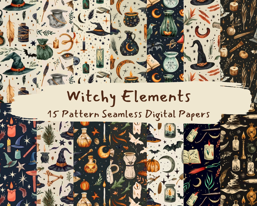 Witchy Elements Pattern Seamless Digital Papers - Printable Scrapbook ...
