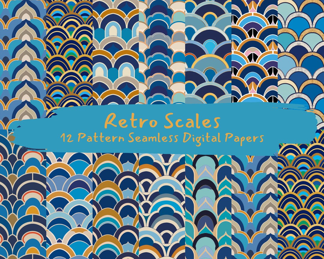 Retro Scales Pattern Seamless Digital Papers - Printable Scrapbook ...