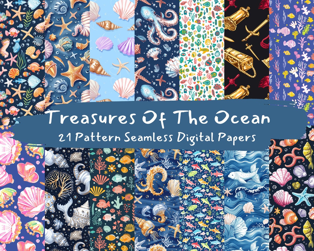 Treasures of the Ocean Pattern Seamless Digital Papers - Printable ...