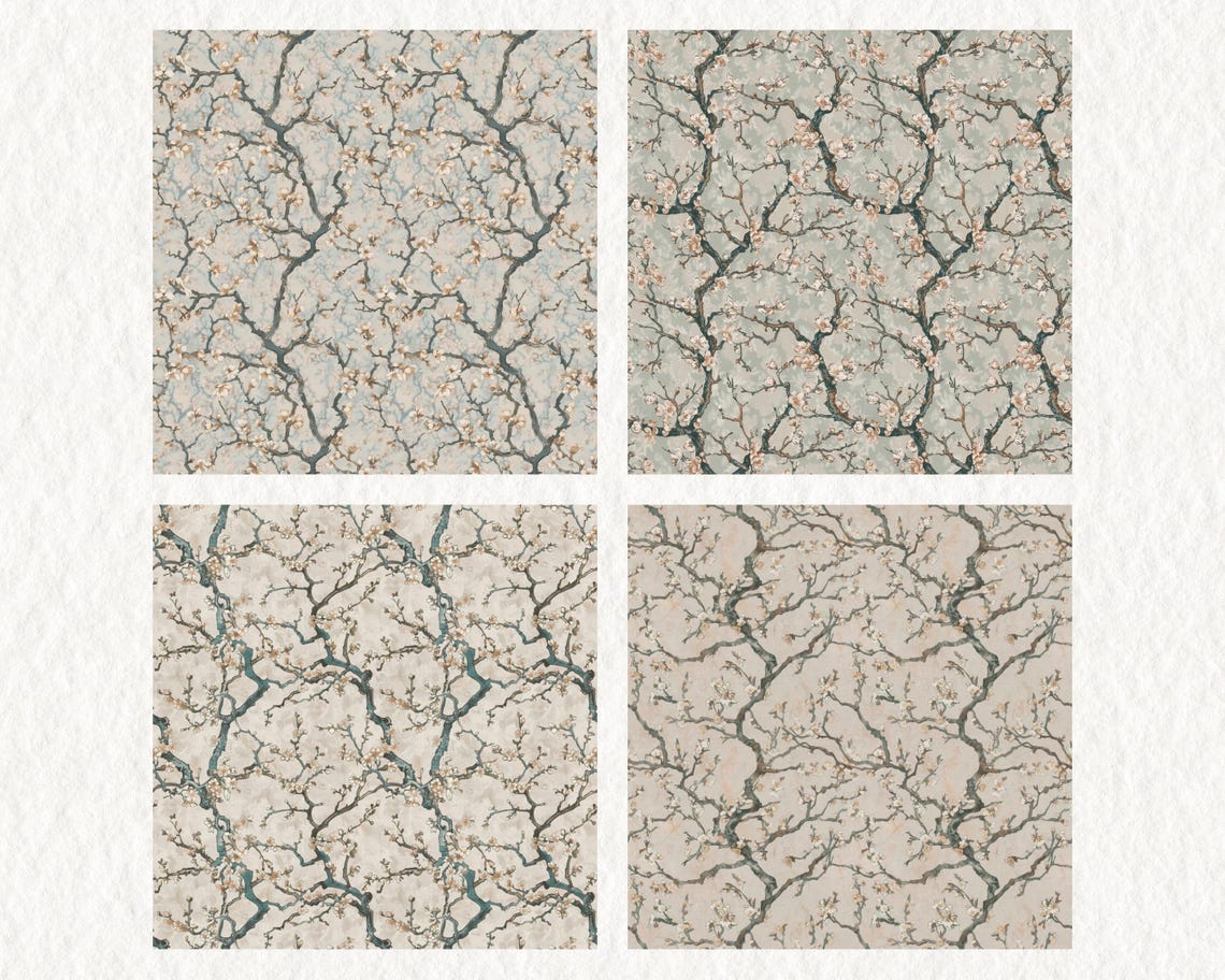 Almond Blossom Pattern Seamless Digital Papers - Printable Scrapbook ...