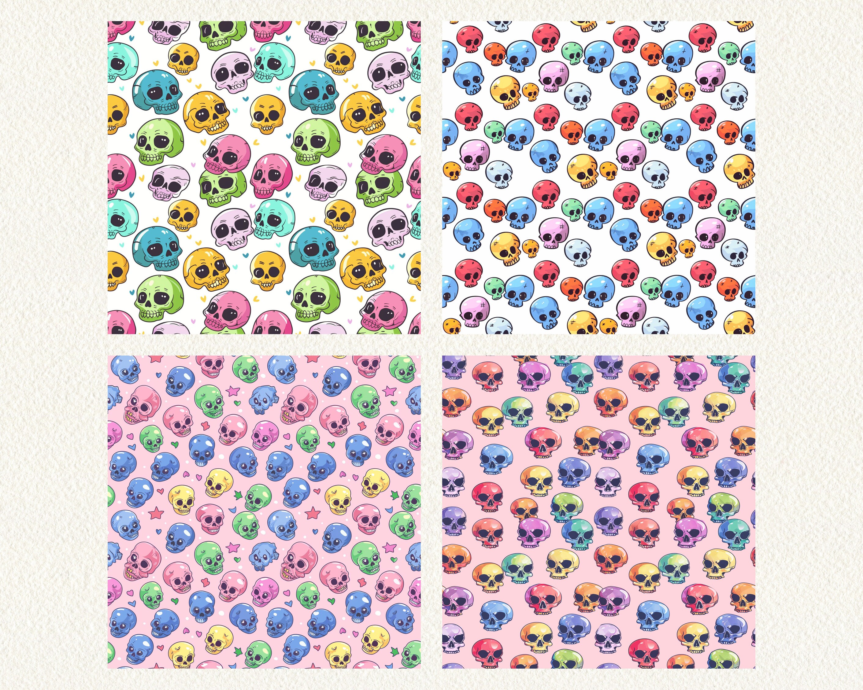 Chibi Skulls Pattern Seamless Digital Papers - Printable Scrapbook ...