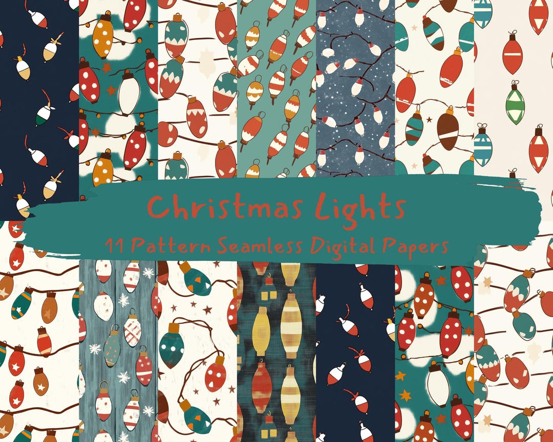 Christmas Lights Pattern Seamless Digital Papers - Printable Scrapbook ...