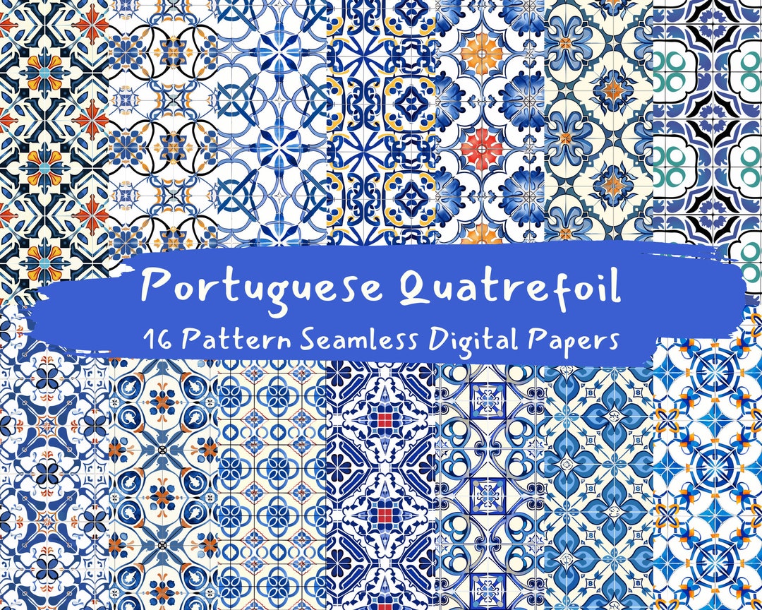Portuguese Quatrefoil Pattern Seamless Digital Papers - Printable ...