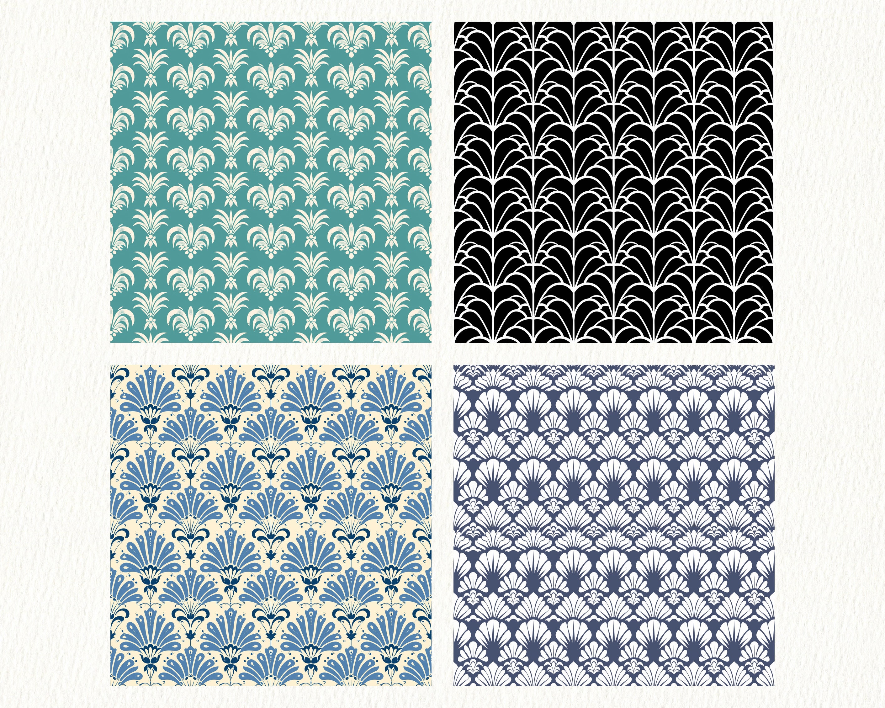 Scallop Palmette Pattern Seamless Digital Papers Printable Scrapbook ...