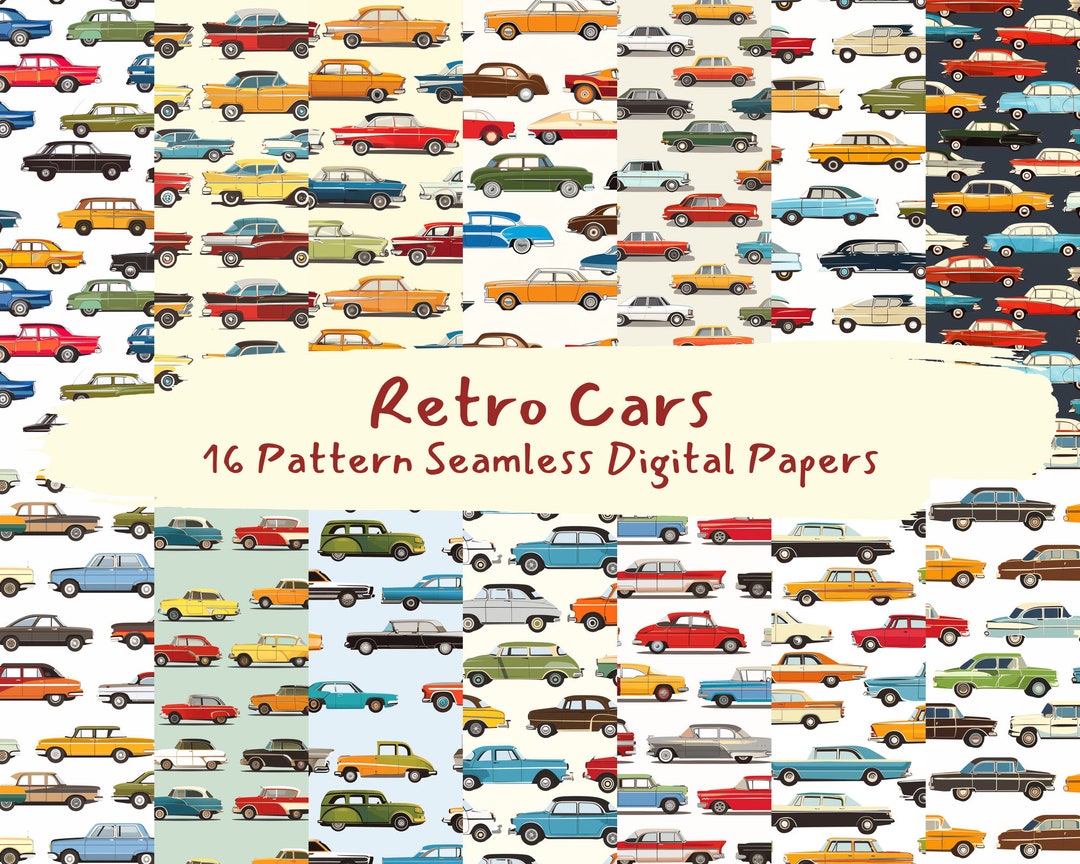 Retro Cars Pattern Seamless Digital Papers - Printable Scrapbook Paper ...