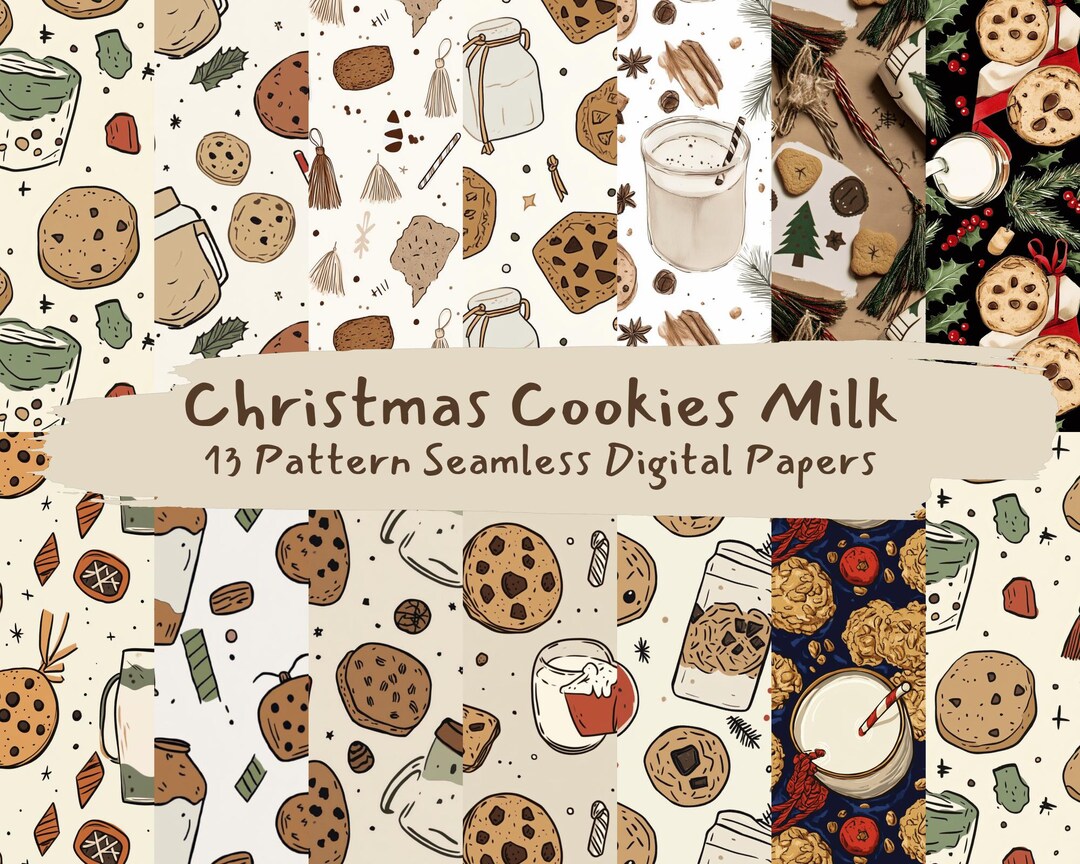 Christmas Cookies Milk Pattern Seamless Digital Papers - Printable ...