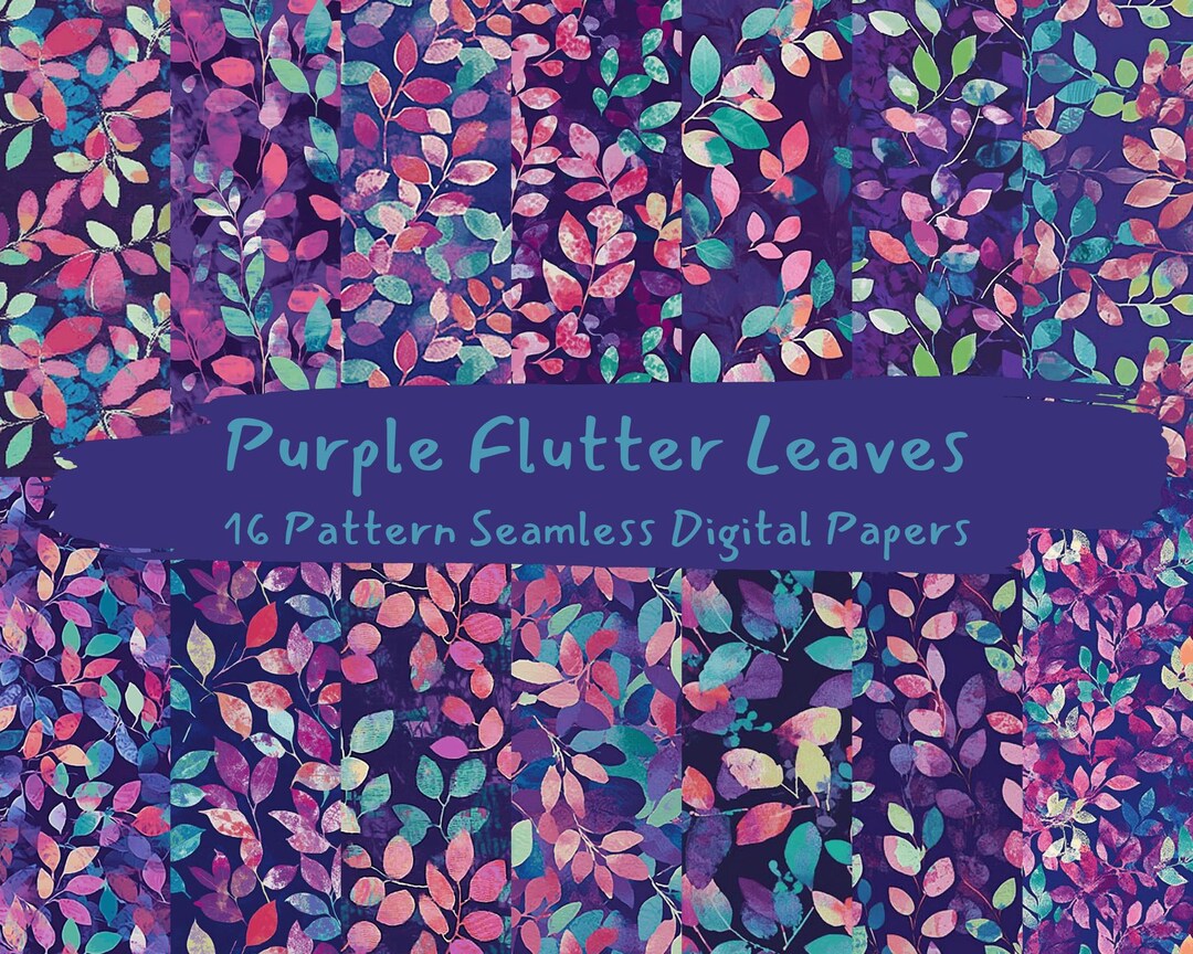 Purple Flutter Leaves Pattern Seamless Digital Papers - Printable ...