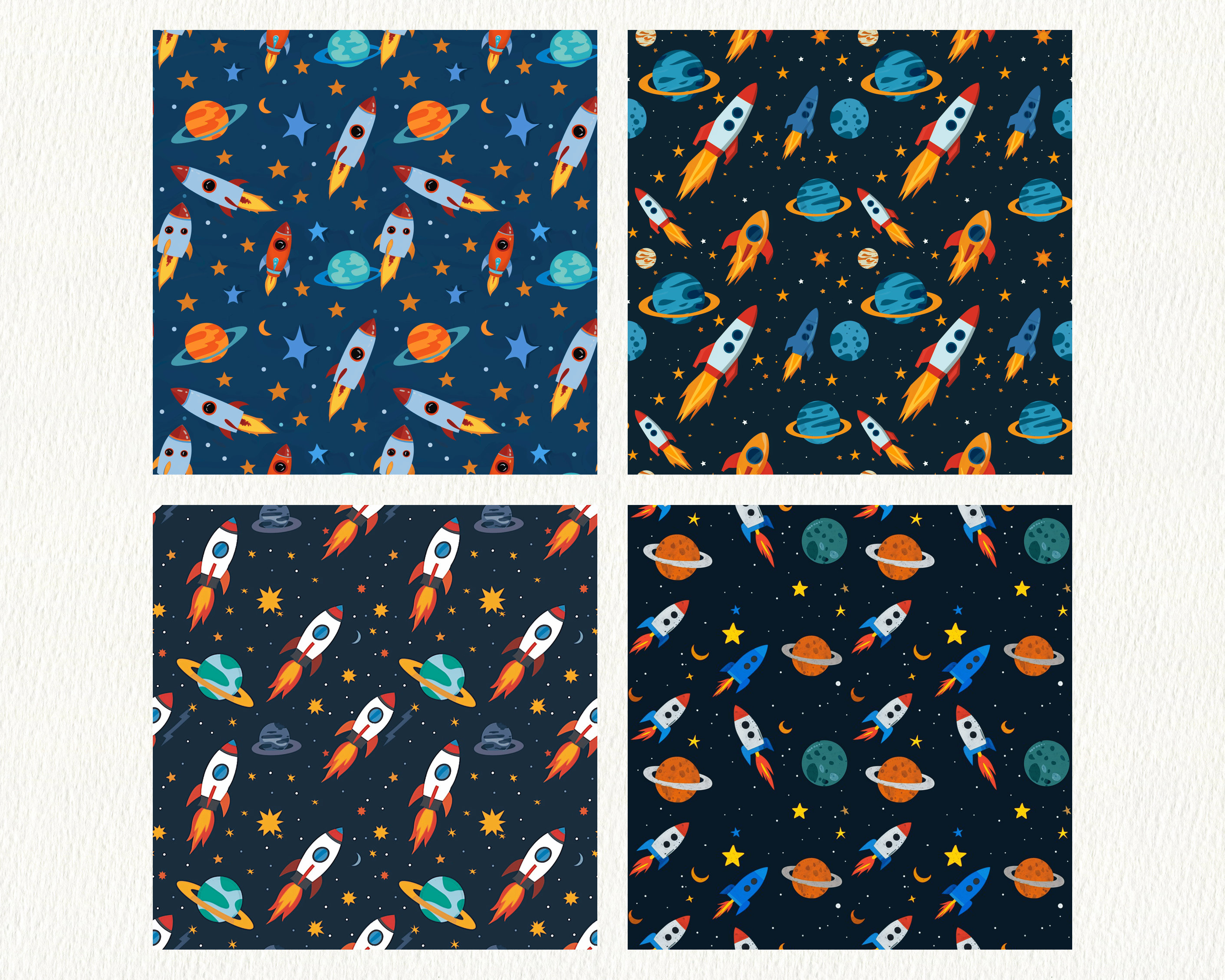 Rockets on Milky Way Pattern Seamless Digital Papers Printable ...