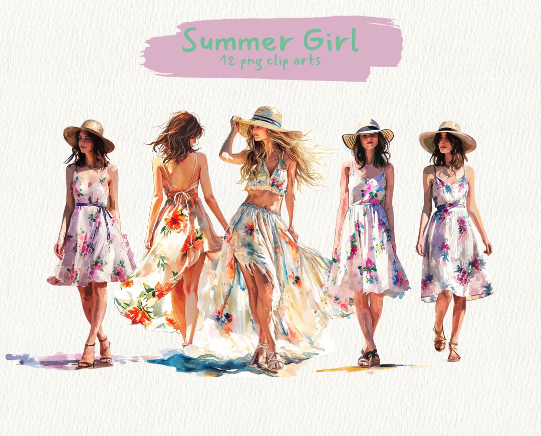 Summer Girl Digital Printable Clipart Bundle in PNG Format Transparent ...
