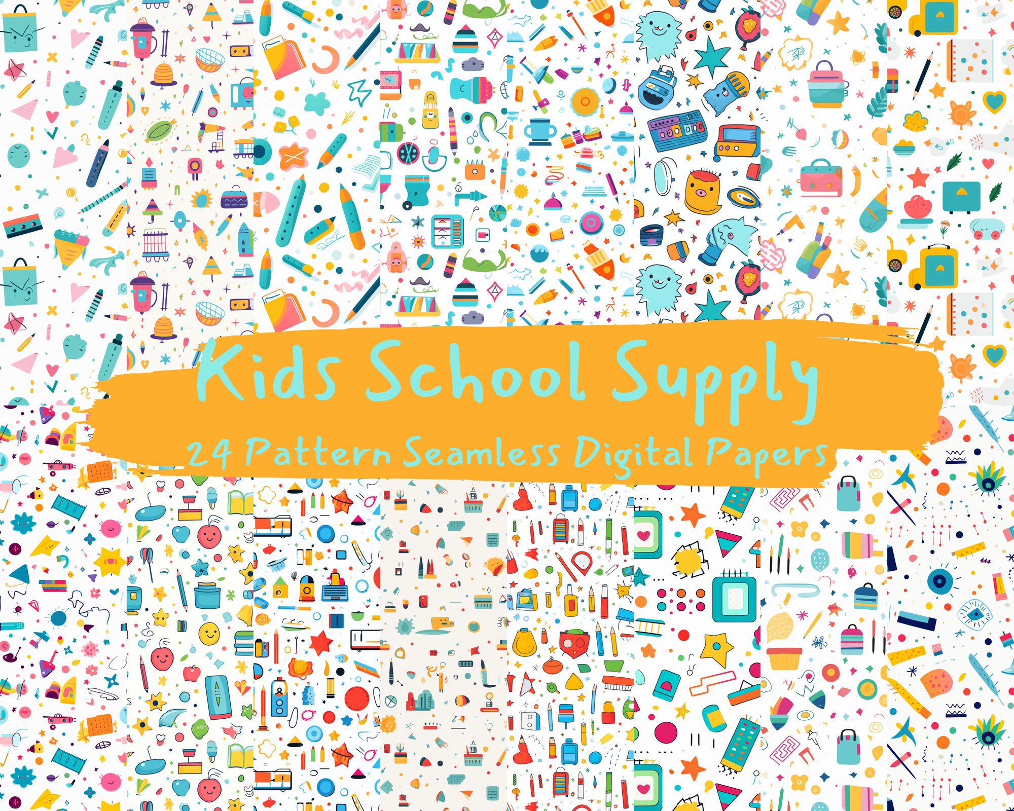 Kids School Supply Pattern Seamless Digital Papers Tile Patterns ...
