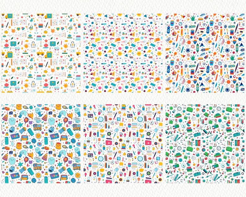 Kids School Supply Pattern Seamless Digital Papers Tile Patterns ...