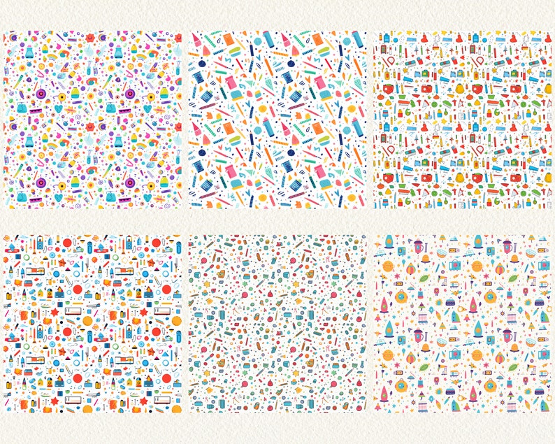 Kids School Supply Pattern Seamless Digital Papers Tile Patterns ...