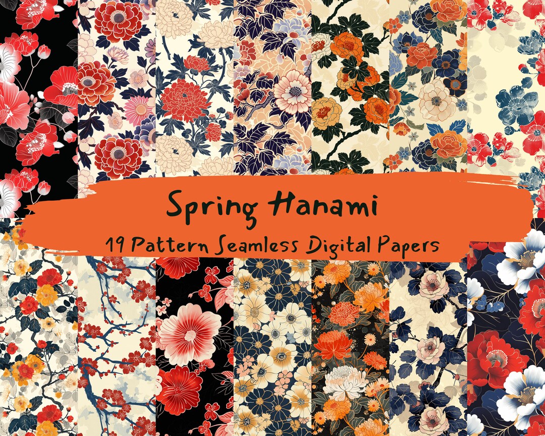 Spring Hanami Pattern Seamless Digital Papers - Printable Scrapbook Paper Instant Download ...