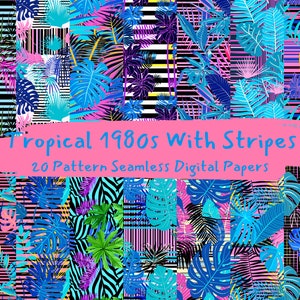 Tropical 1980s With Stripes Pattern Seamless Digital Papers - Printable ...