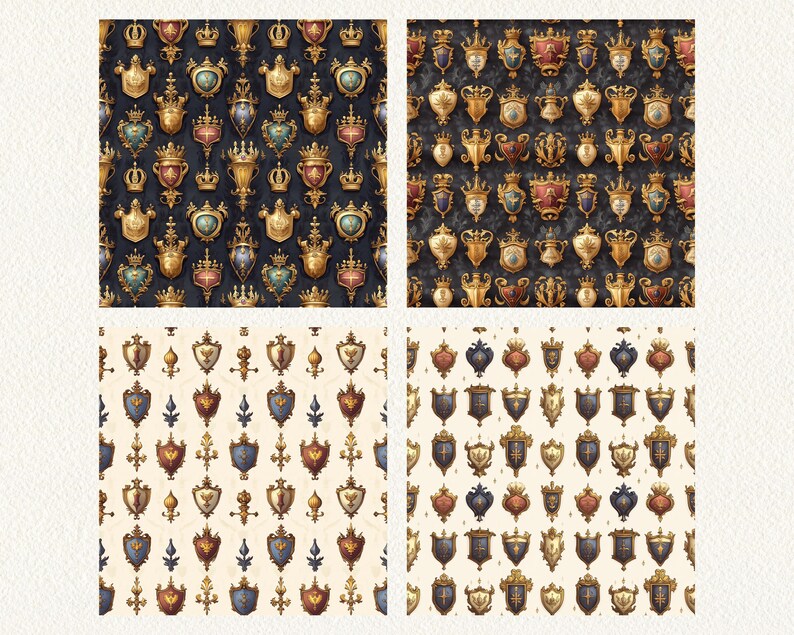 Fantasy Royal Crests Pattern Seamless Digital Papers - Printable ...