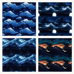 Fantasy Night Sky Pattern Seamless Digital Papers - Printable Scrapbook ...