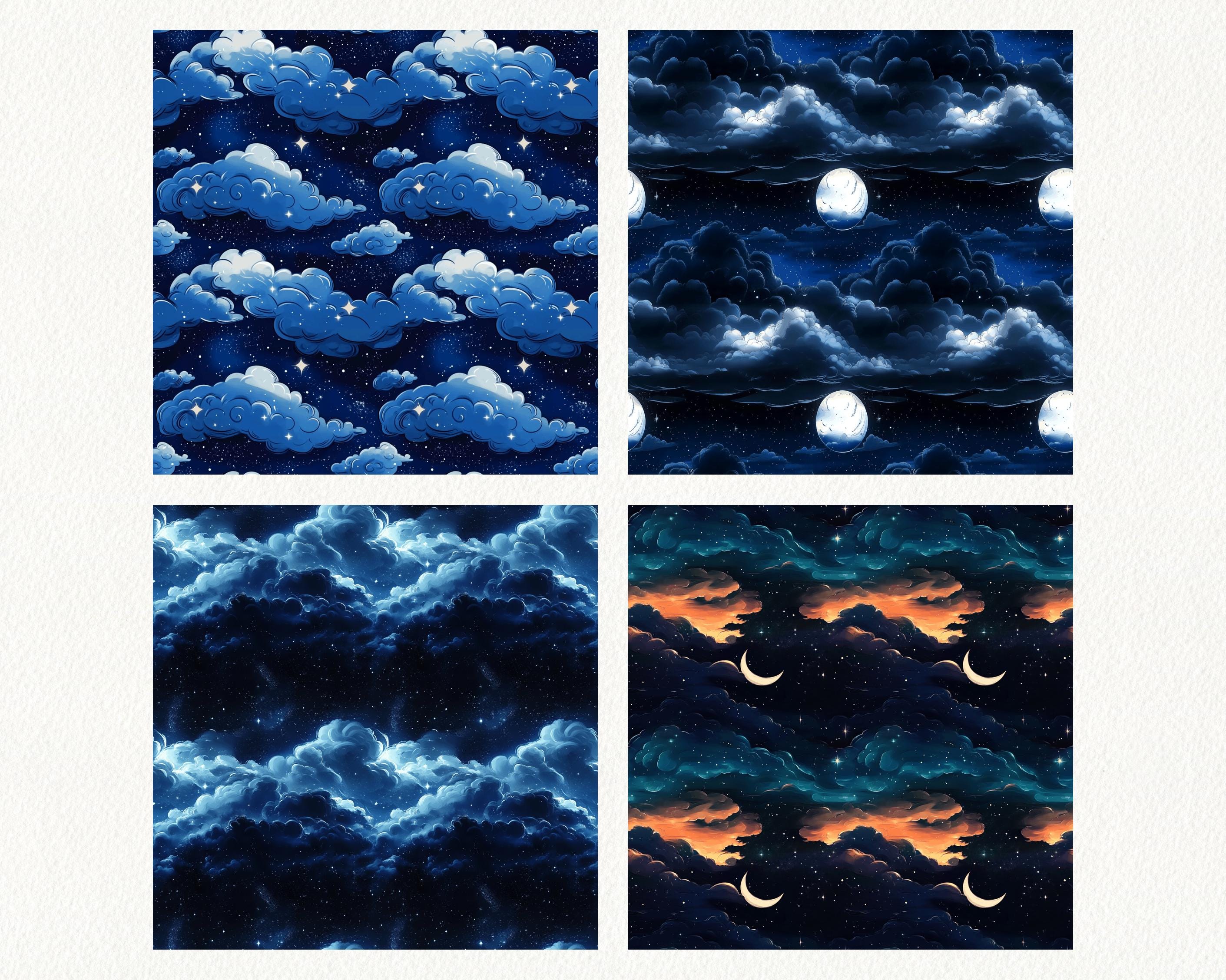 Fantasy Night Sky Pattern Seamless Digital Papers - Printable Scrapbook ...