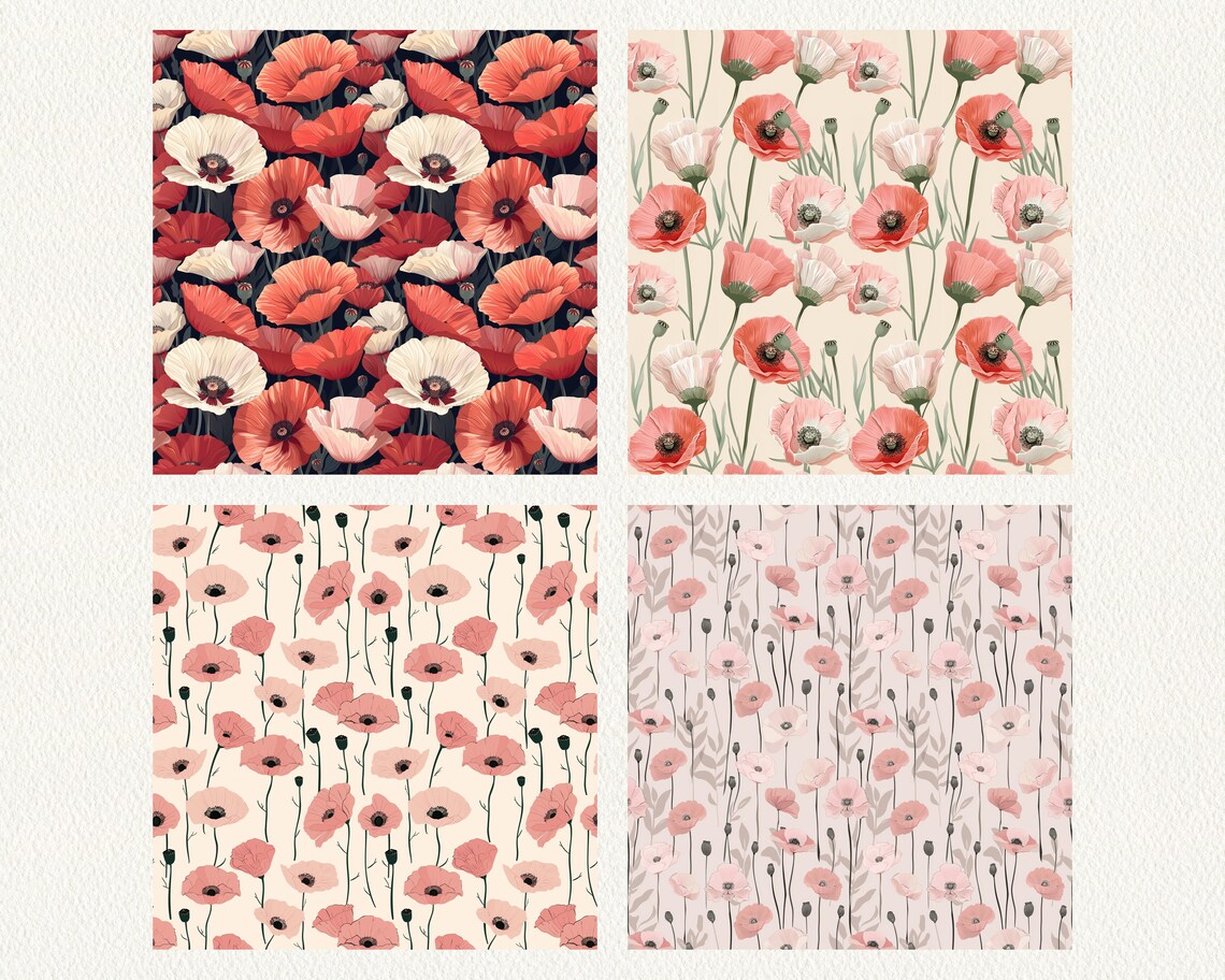 Poppies Pattern Seamless Digital Papers - Printable Scrapbook Paper ...