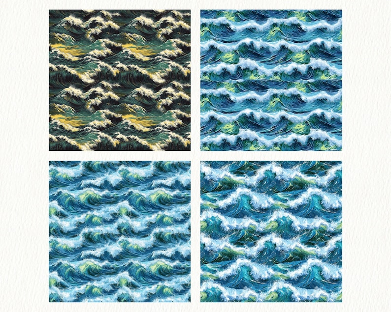 Ocean Water Waves Pattern Seamless Digital Papers - Printable Scrapbook ...