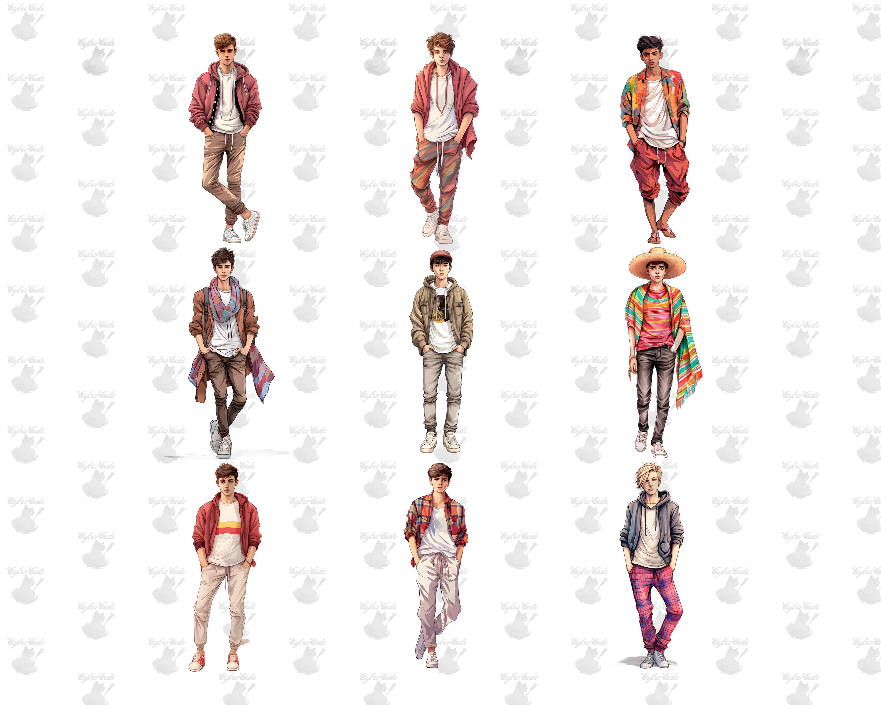 Teen Boy Fashion Digital Clipart Bundle in PNG Format - Etsy