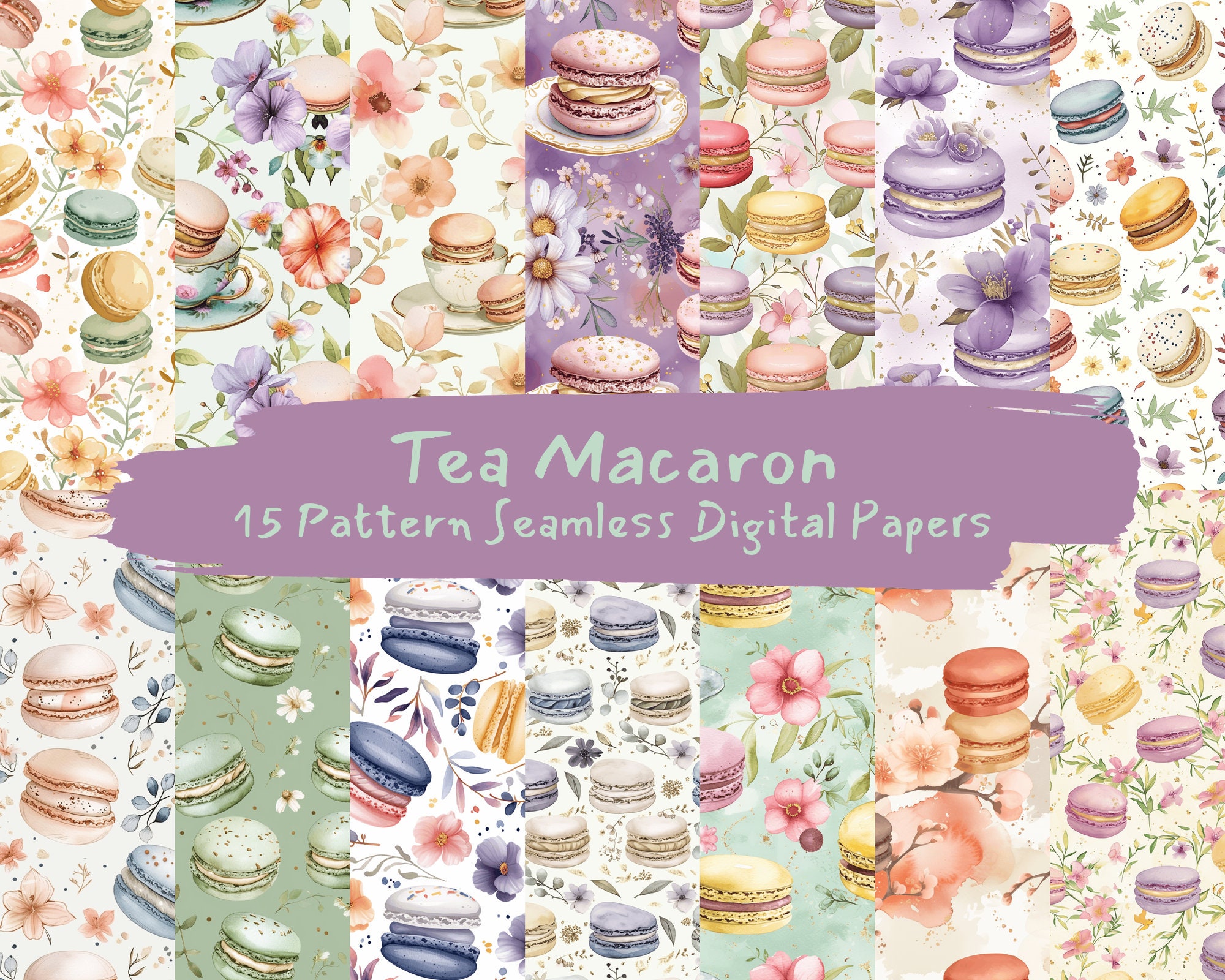 Tea Macaron Pattern Seamless Digital Papers Printable Scrapbook Paper ...