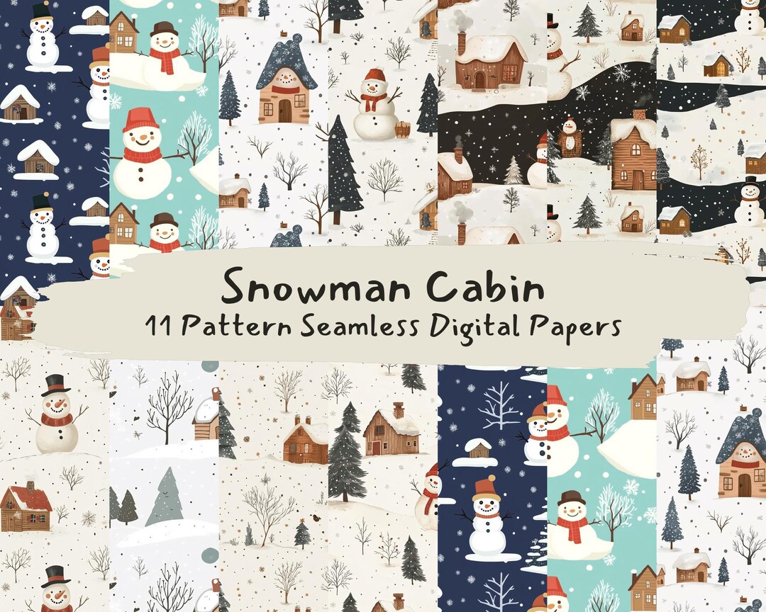 Snowman Cabin Pattern Seamless Digital Papers - Printable Scrapbook ...