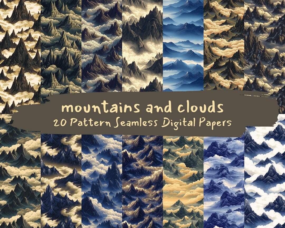 Mountains and Clouds Pattern Seamless Digital Papers - Printable ...