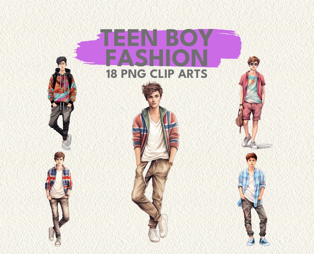 Teen Boy Fashion Digital Clipart Bundle in PNG Format Transparent ...