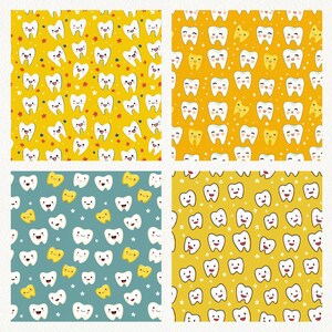 Cute Tooth Pattern Seamless Digital Papers - Printable Scrapbook Paper ...