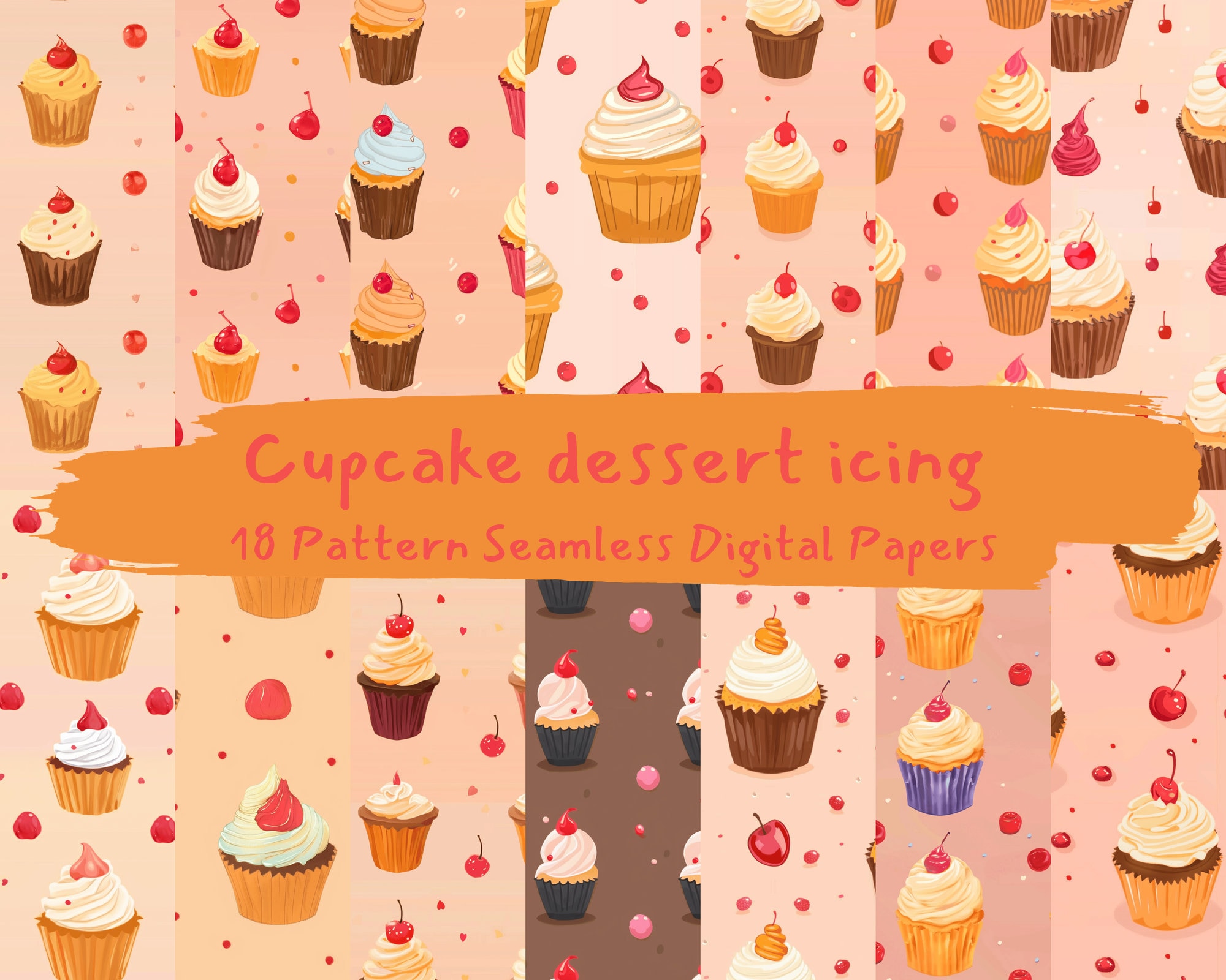Cupcake Dessert Icing Pattern Seamless Digital Papers Printable ...