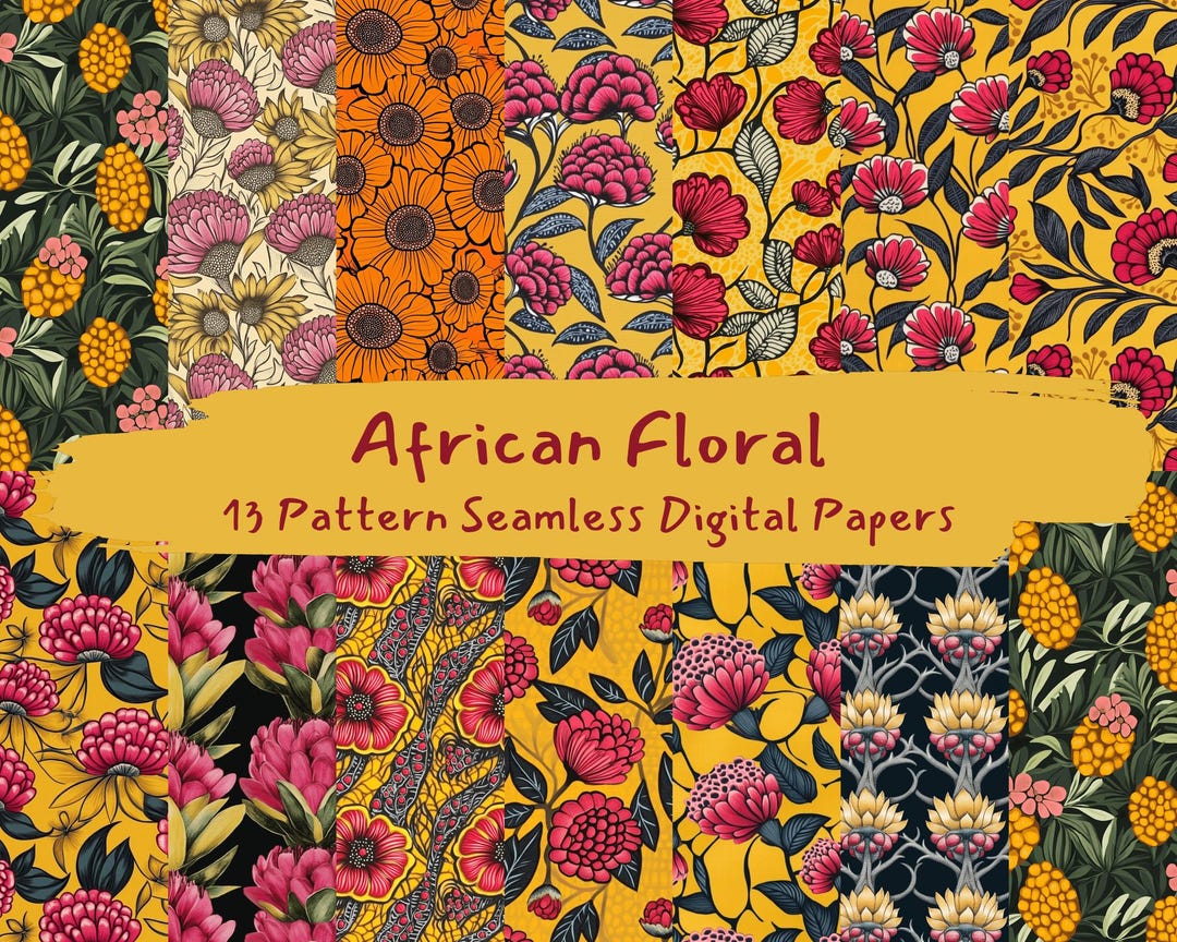African Floral Pattern Seamless Digital Papers - Printable Scrapbook ...