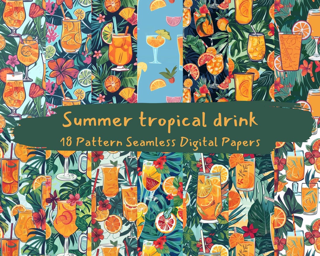 Summer Tropical Drink Pattern Seamless Digital Papers - Printable ...