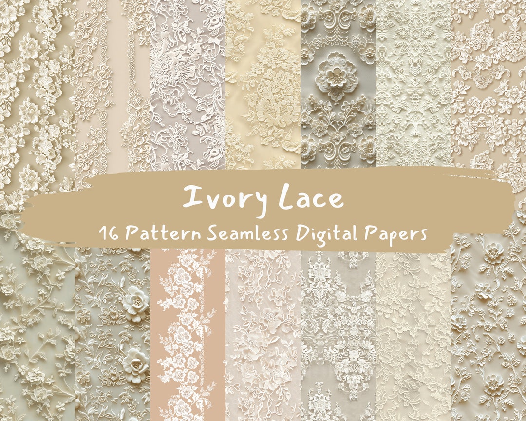 Ivory Lace Pattern Seamless Digital Papers - Printable Scrapbook Paper ...