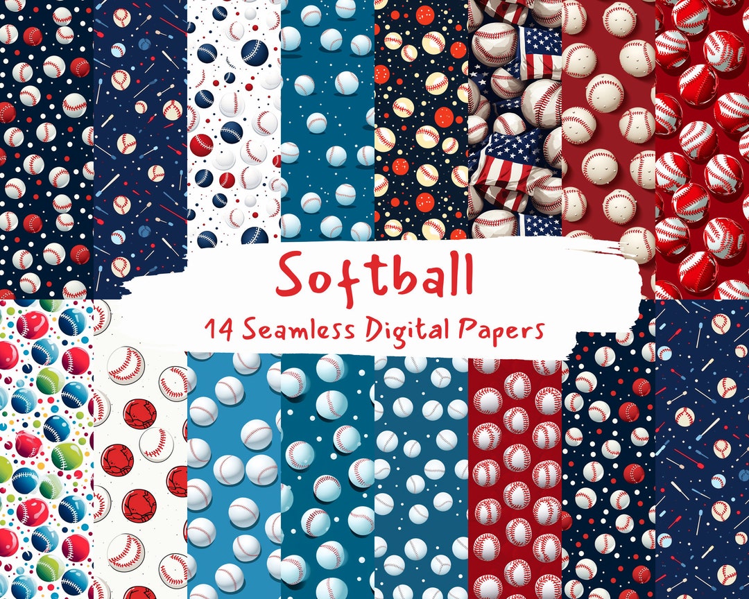 Softball Pattern Seamless Digital Papers - Tile Patterns Printable ...