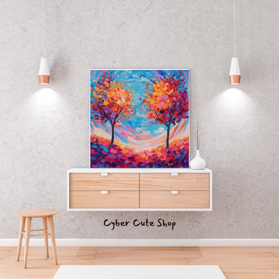 Autumn Whirlwind Romance - Vibrant Digital Art Print, Instant Download ...